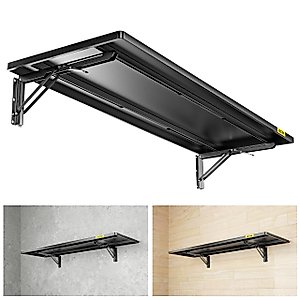 Aecxm 1.2x3ft Adjustable Rail Type Folding Storage Rack Shelf, Suitable for Garage, Storage Room, Kitchens Wall Shelf,Garage Storage Rack Floating Shelves,Folding Panels (1pcs-Black)