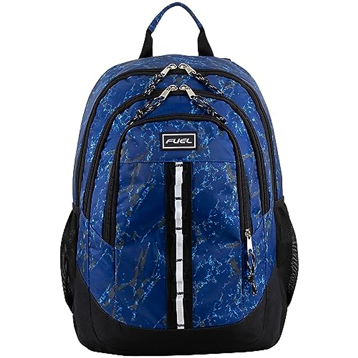 FUEL Large Multipocket Unisex Backpack with Water Resistant Bottom for Class, Travel, and Outdoors - Blue Marble