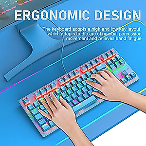 MANBASNAKE K2 Mechanical Gaming Keyboard RGB LED Rainbow Backlit Wired Keyboard with Red Switches for Windows Mac Xbox Gamer(Blue)