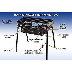 Flame King 200,000 BTU Propane Burner Gas Stove Heavy Duty Turkey Fryer/Camp Cooker, Portable with Stand Great for Outdoor Cooking, Home Brewing & Canning