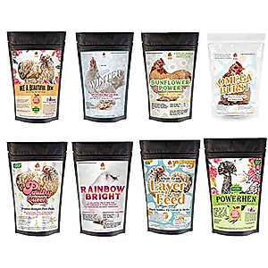 Pampered Chicken Mama Chicken Treat for Hens 10 Pounds Sampler Bundle: 8 Different Treats in One Box! - Grubs, Dried Mealworms, Cracked Corn, Oyster Shell, & Duck Feed