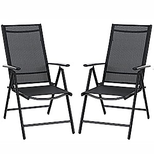 Sophia & William Patio Foldable Dining Chairs Set of 2, Outdoor Folding Sling Chairs 7 Levels Adjustable, High Back Portable Chairs for Porch, Poolside, Patio, Garden, Balcony, Backyard, Black