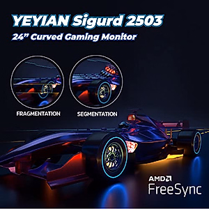 YEYIAN 24” Curved 200 Hz/165 Hz/144 Hz Gaming Monitor, FHD R1650 Curved 1080P LED PC Monitor, 16:9, 178°, 16.7M Colors, 3000:1, Stereo Speaker, FreeSync, HDMI 2.0, DP 1.2, 75mm VESA