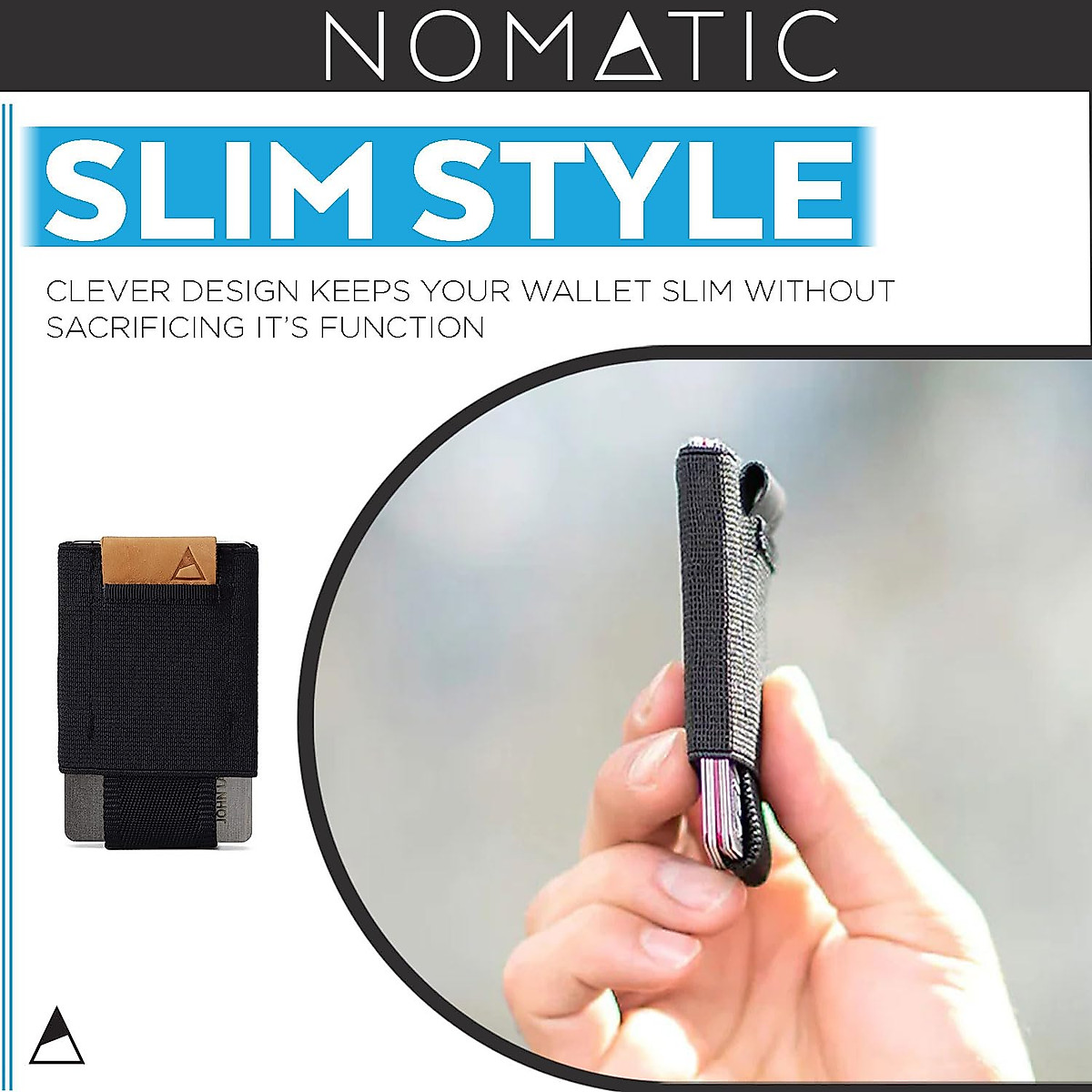 NOMATIC Minimalistic Wallet for Men and Women - Slim Wallet Fits In Front Pocket - Holds 4-15 Cards - Hidden Cash Holder and Key Holder Pocket (Black)