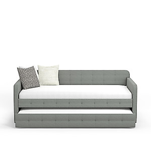 Glenwillow Home Tufted Twin Daybed with Roll-Out Trundle in Stone