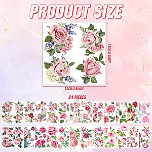 Glenmal 24 Sheets Sunflower Rub on Transfers for Crafts and Furniture Rub on Transfer Stickers Fall Thanksgiving Rub on Decals Floral for Wood DIY Craft Furniture, 5.9 x 5.9 Inch(Rose Style)