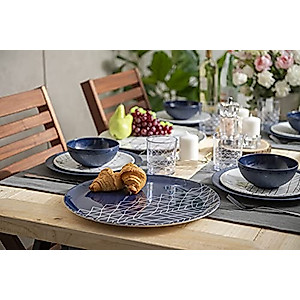bzyoo BPA-Free Dishwasher Safe 100% Melamine Plastic 14 inch Round Platter Food Serving Tray for Casual dining Indoor and Outdoor Dining Party Cocktails (Spidy French Navy)