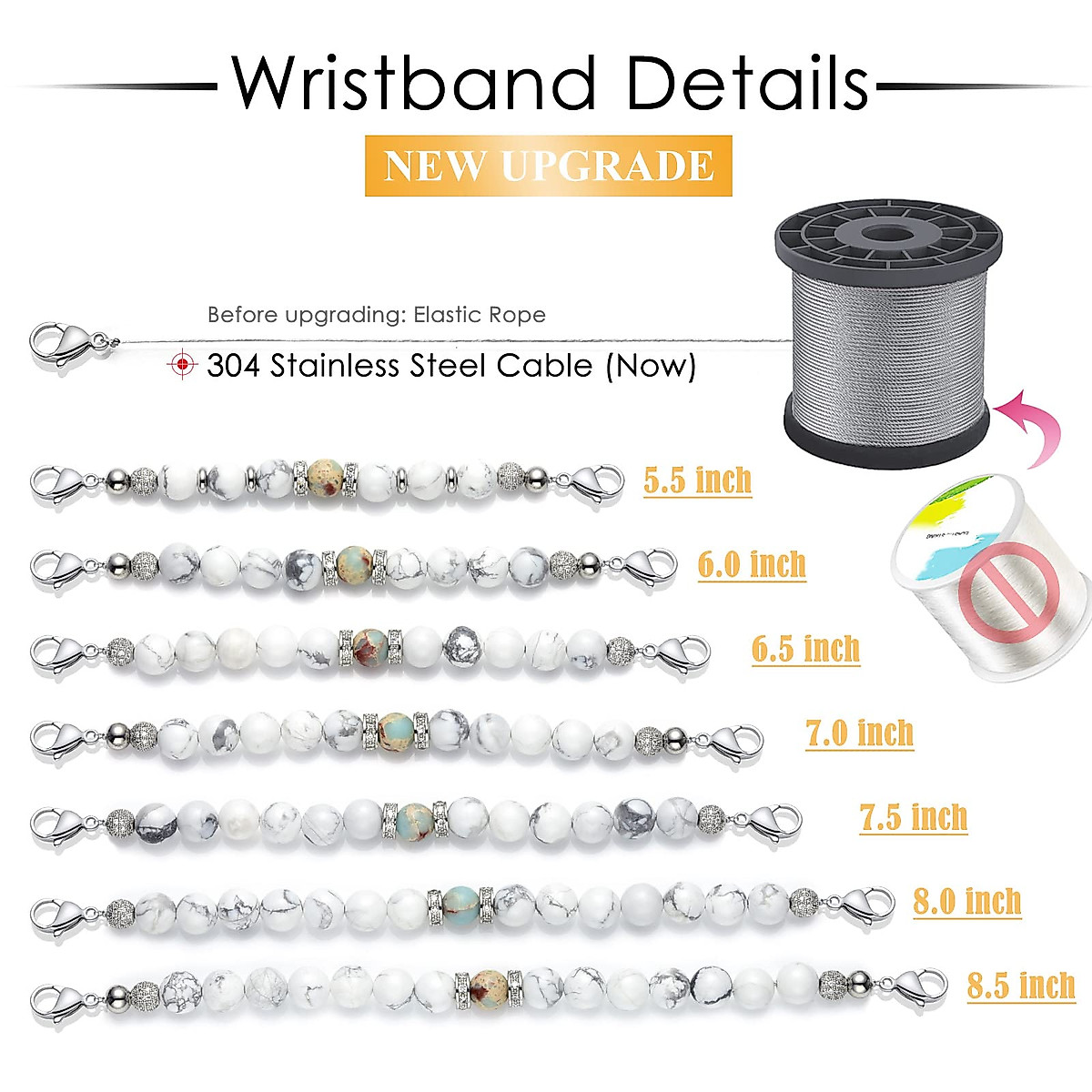 JFJEWER Medical Alert Bracelets for Women Free Engraving, Personalized Customizable Medical ID Bracelet, White Turquoise Beaded Emergency Medical Bracelets - Style 6