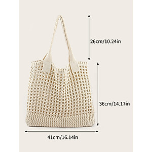 ENBEI Womens Large Beach Tote Bags Shoulder Handbags knit bag Tote bag aesthetic for Beach Crocheted tote cute Tote bags (white)