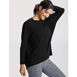 CRZ YOGA Long Sleeve Workout Shirts for Women Loose Fit-Pima Cotton Yoga Shirts Casual Fall Tops Shirts Black Small