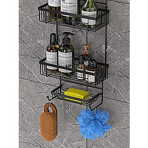 Elbourn Shower Caddy Over Shower Head, Bathroom Hanging Shower Organizer with Hooks, SUS201 Stainless Steel Shower Storage Rack 3 Shelves for Shampoo, Soap and Razor - Black