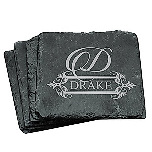 Custom Engraved Slate Stone Drink Coasters Set of 4 - Monogrammed and Personalized (Square)