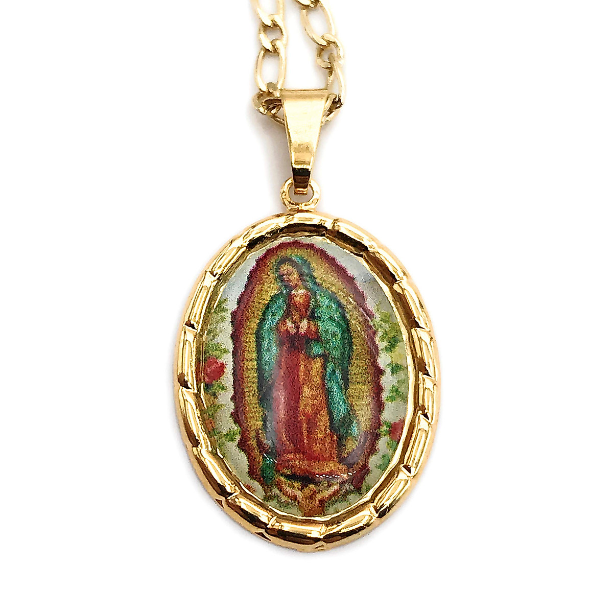LESLIE BOULES Virgen de Guadalupe Medal Necklace for Women 18K Gold Plated Chain (A-Virgen de Guadalupe)