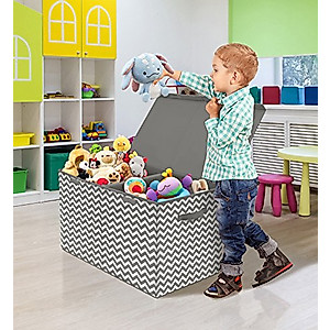Sorbus Toy Chest with Flip-Top Lid, Kids Collapsible Storage for Nursery, Playroom, Closet, Home Organization, Large (Pattern - Chevron Gray)