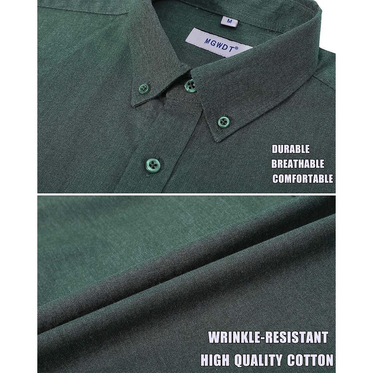 MGWDT Men's Dress Shirts Long Sleeve Oxford Button Down Shirt Classic-Fit Cotton Blouse Wrinkle Resistant Duck Green L 35