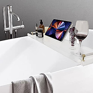 FALEJU Clear Acrylic Bathtub Tray with Handles Caddy Acrylic Bath Tray Table , Reading Rack, Tablet Holder, Cellphone Tray and Wine Glass Holder