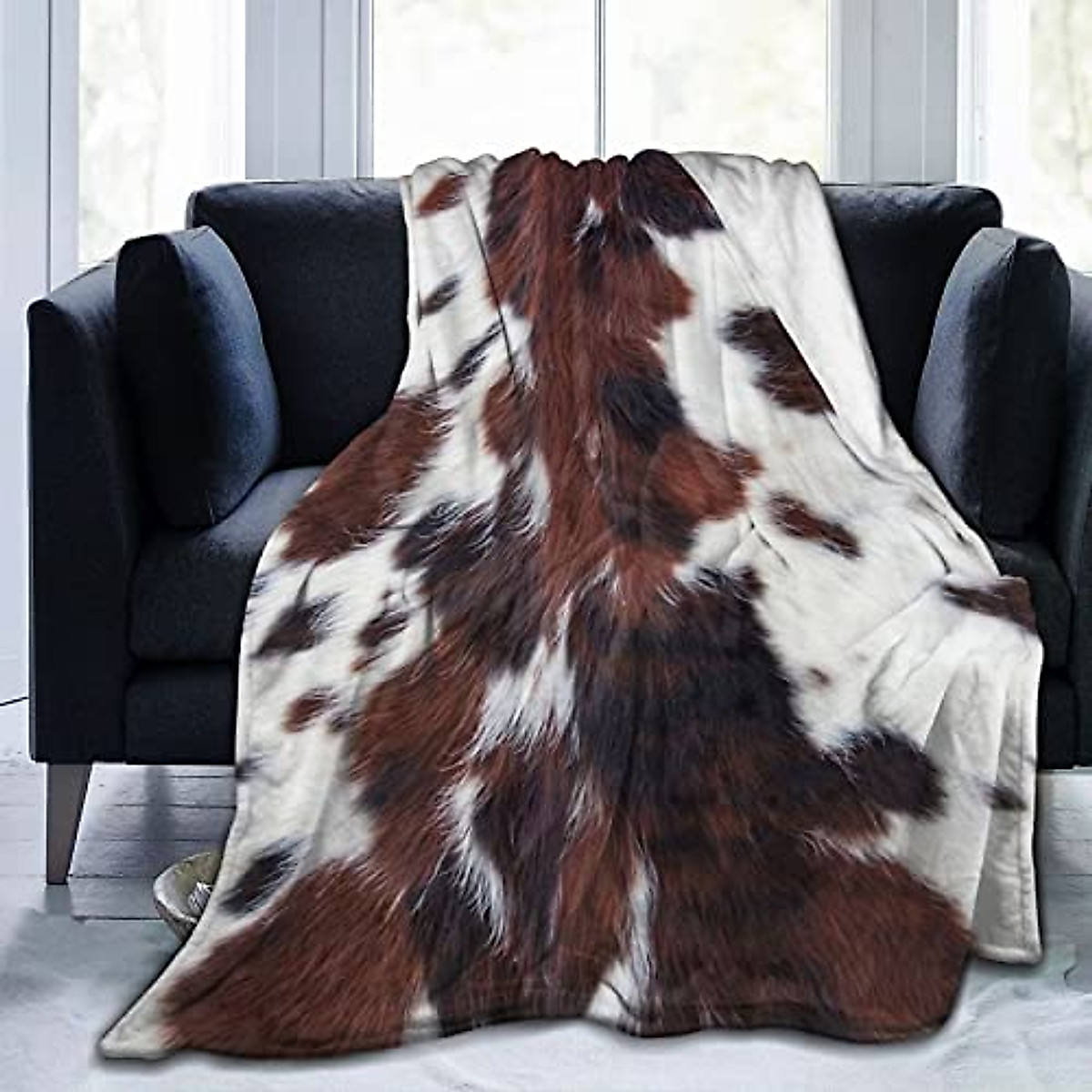 Brown Cow Blanket Cow Print Throw Blanket, Lightweight Flannel Fleece Blankets with Cow Print for Couch (Fleece Cow Blanket for Adult Kid 3, 80"x60")