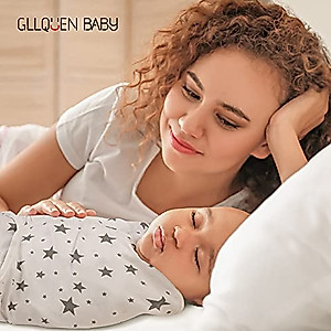 GLLQUEN BABY Organic Swaddle Blankets for Baby Boy Girl, Gray Elephant Star & Stripe, 3 Pack Wrap Set, Newborn Adjustable Swaddles Sleep Sack, 0-3 Months (Small/Medium)