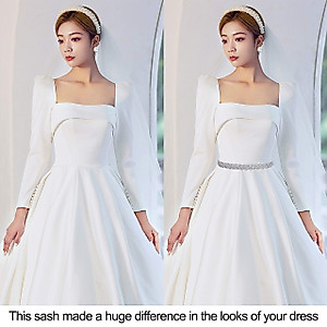 Lovful Handmade Bridal Belt, Rhinestone Wedding Dress Belts, Ribbon Crystal Sash for Women,White