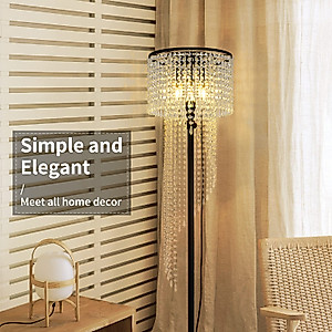 Hsyile KU300270 Mini Modern Elegance Crystal Floor Lamp for Living Room,Bedroom,Office - Standing Tall Pole Lamp - Classic Black - 3 Lights
