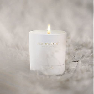 Simon&Tom Highly Scented Premium Vanilla Candle 10 Oz - 100 Hour Burn - Natural Organic Soy Wax - Aromatherapy Glass Candle Jar - Candle Jar with Matte White Gift Box for Home & Office - Vegan