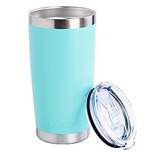 NORDAY | 20oz Vacuum Insulated Travel Cup With Lid - Aqua | Stainless Steel Double Wall Coffee Tumbler - Keeps Temperature up to 24hr - Anti Spill Lids