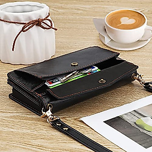 DKDKSIP for iPhone 14 Pro Max Wallet Case for Women, Support Wireless Charging with RFID Blocking Card Holder, Leather Zipper 2 in 1 Detachable Magnetic Phone Case with Crossbody Strap Wristlet, Black