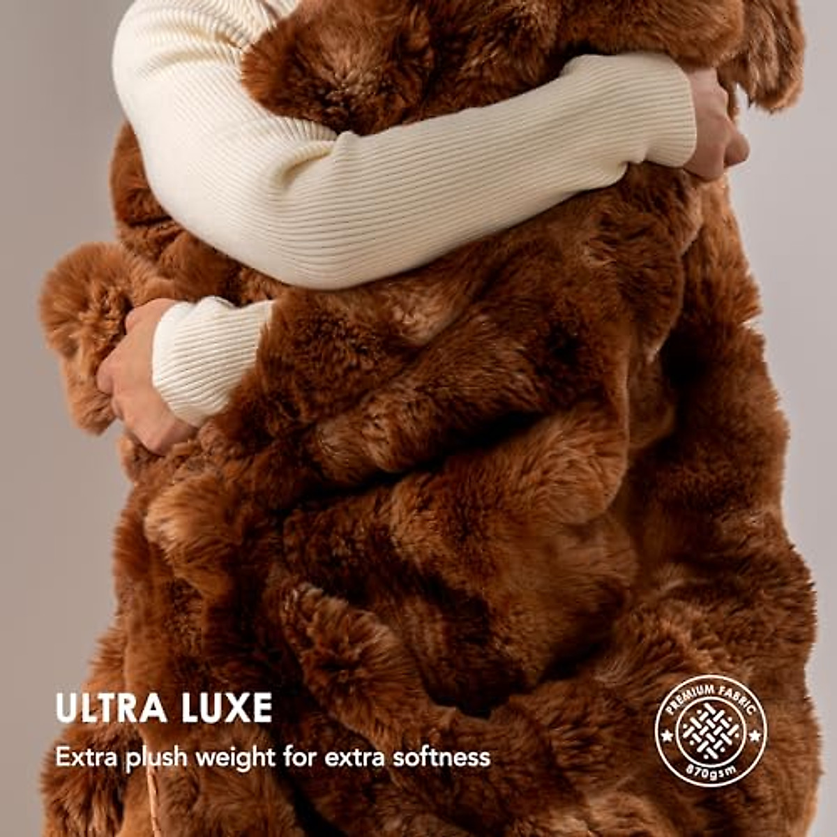 EVERGRACE Ultra Soft Luxury Fluffy Ridgeline Faux Rabbit Fur Throw Blanket, Thick Warm Bubble Throw for Bed, Cozy Plush Reversible Blankets for Couch, Chair, Sofa, Lion Caramel, 60x80 Inches, 870 GSM