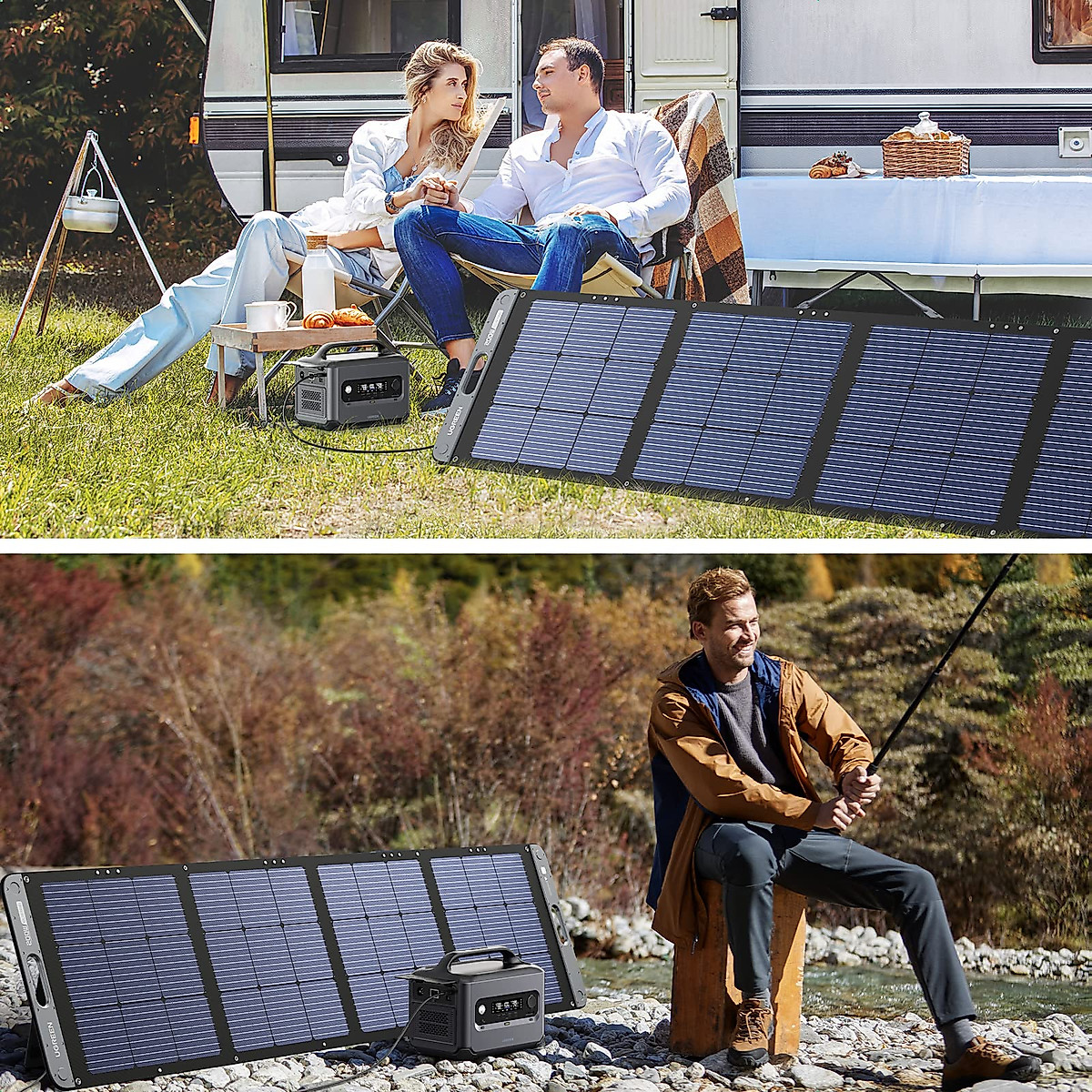 UGREEN 200W Portable Solar Panel for PowerRoam Power Station - 200 Watt Foldable Solar Panel Charger with Adjustable Kickstand for RV, Camping, Outdoors, Blackouts, and More