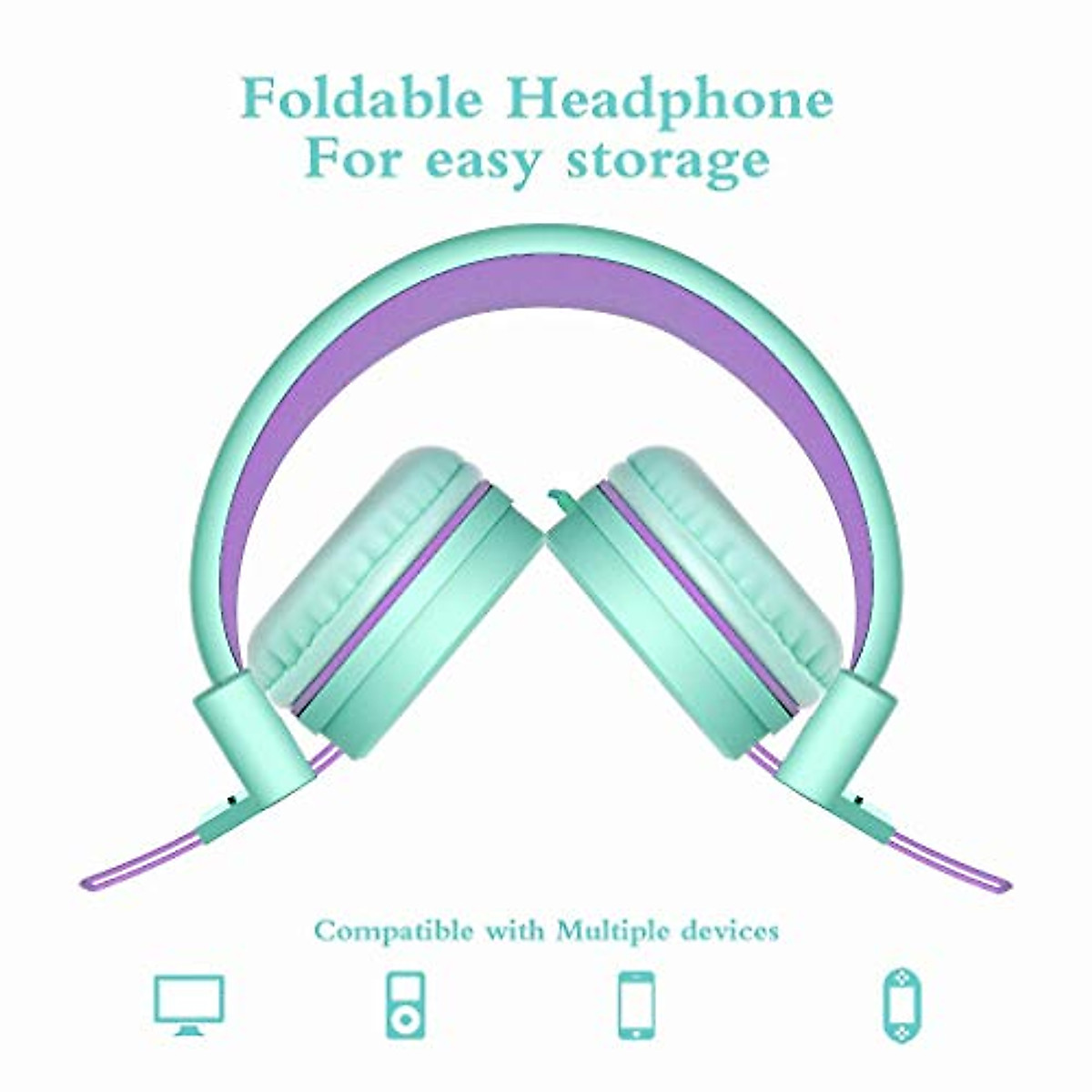 ELECDER Kids Headphones Bundle for Children Girls Boys Teens Foldable Adjustable On Ear Headphones 3.5mm Jack Compatible Cellphones Computer MP3/4 Kindle Airplane School Tablet