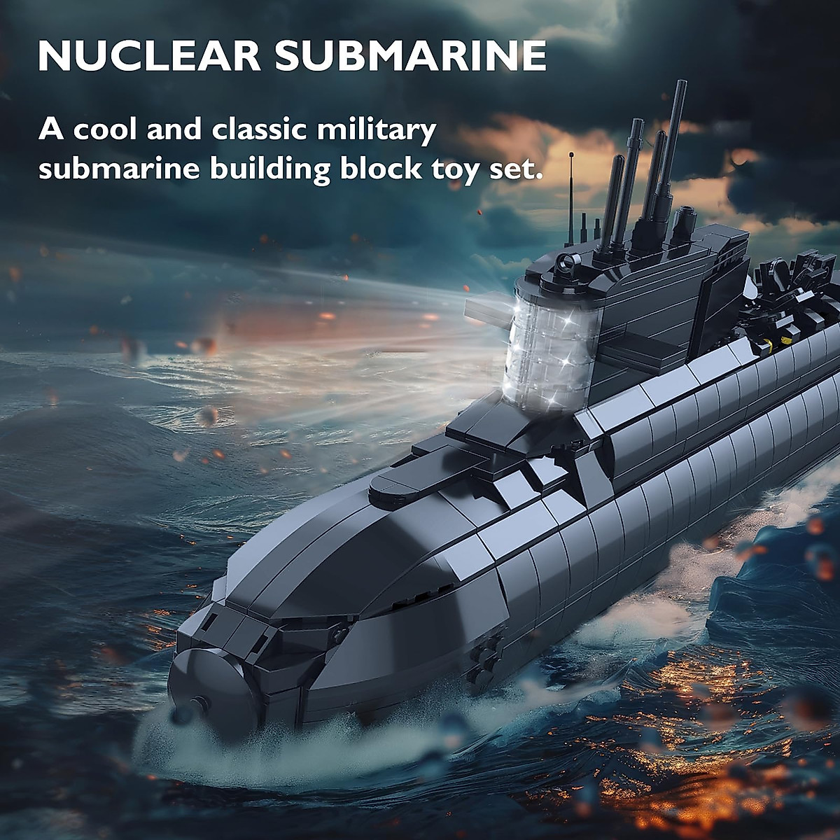 JMBricklayer Nuclear Submarine Building Sets - Military Submarine Toys with Lights, WW2 History Collectible Home Decor Battleship Construction Set, Army Toy Gifts for Boys Men Adults