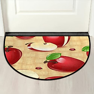 FengQuGou Red Apples Half Round Door Mat Indoor Entrance 24X36 Fruit Apple Semi Circle Floor Rug Non Slip Absorbent Bathroom Mats Half Moon Area Rugs for Kitchen Patio Fireplace Hearth Rugs