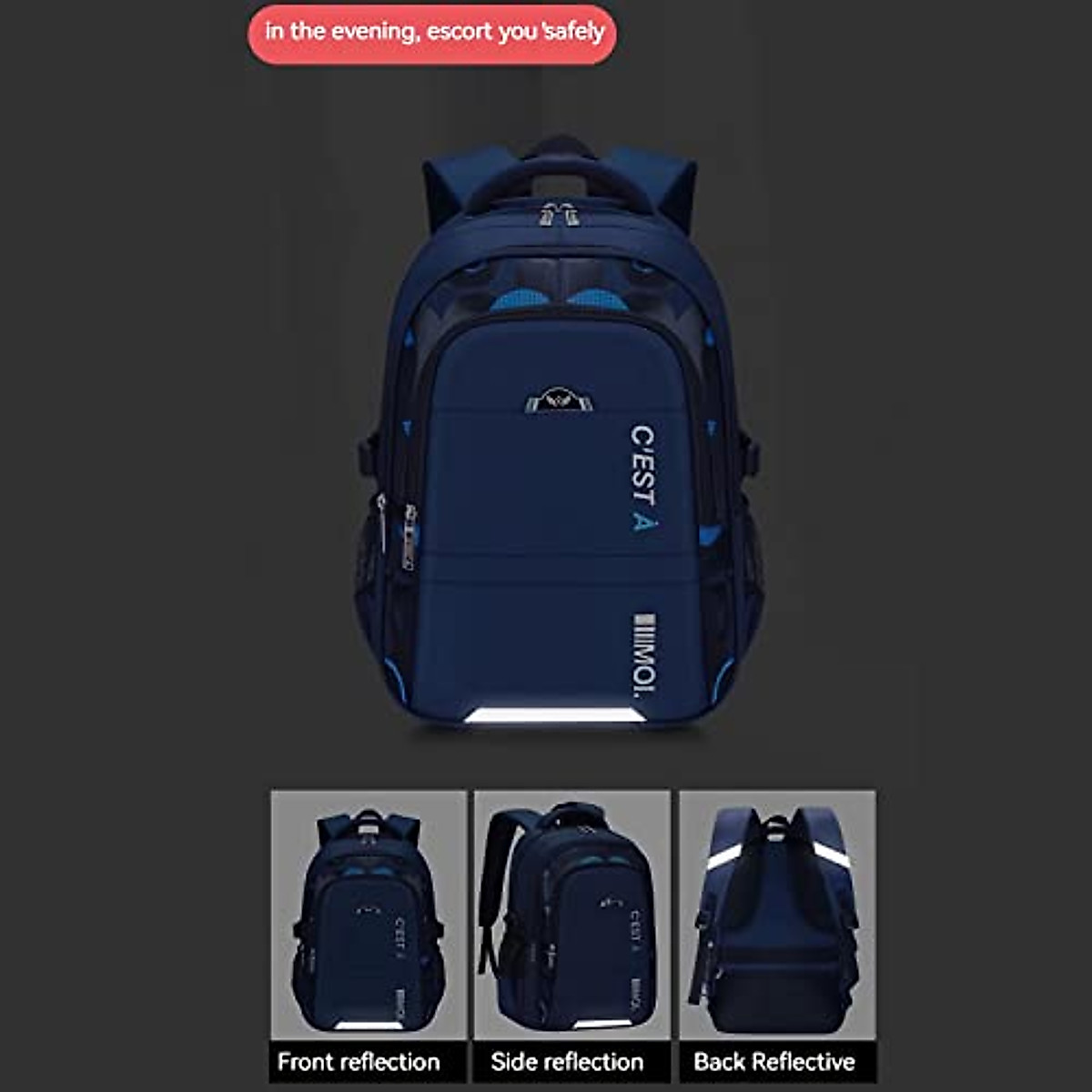 HANXIUCAO Backpack for Boys Wear-Resistant Hidden Pocket on Back Large Capacity Book bags Primary Middle School (Black)