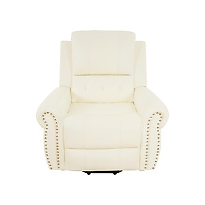 Tatiana Oversized Air Leather Power Lift Recliner Chair with Footrest, Reclining Chair with Remote Control, Premium Studded and Tufted Detailing, Side Pocket, Comfortable Power Lift Chair - Cream