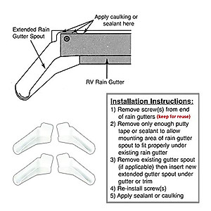 RV Gutter Spouts - Rigid RV Gutter Extenders, Directs Rainwater Away from Your RV, Long Version Extended RV Rain Gutter Spouts for Trailer Camper Motorhome Toy Hauler (2 Left +2 Right, White)