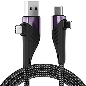 USB C Multi Fast Charging Cable, PD 65W Nylon Braided Cord 4 in 1 5A USB A/C to C/L Fast Sync Charger Adapter Compatible with Laptop/Tablet/Phone (4FT)