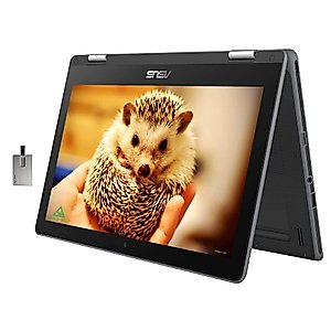 ASUS 2022 Chromebook Flip 2-in-1 360° 11.6" HD Laptop, Intel Celeron N4000 Processor, 4GB RAM, 32GB eMMC Flash Memory, Intel HD Graphics 600, HD Webcam, Chrome OS, Black, 32GB SnowBell USB Card