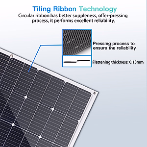 Flexible Solar Panel 100W/12V, Monocrystalline Solar Panels, 23% High Convert, IP68 Waterproof and Lightweight Off-Grid Solar Power System Charger for Marine Camping RV Cabin Van Car Uneven Surfaces