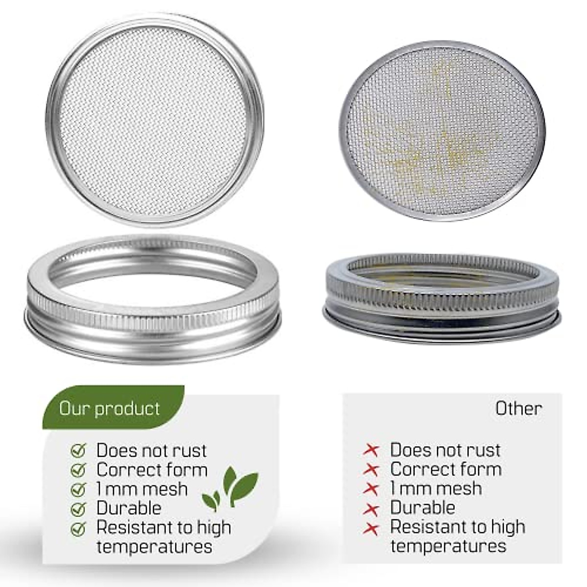 6PCS Stainless Steel Sprouting Lids – Regular Mouth Mason Jars Lids for Germination Kit 304 Stainless Steel Sprouting Jar Mesh Lids for Sprouts Grow Kit for Growing Broccoli Mung Bean Sprouts Alfalfa
