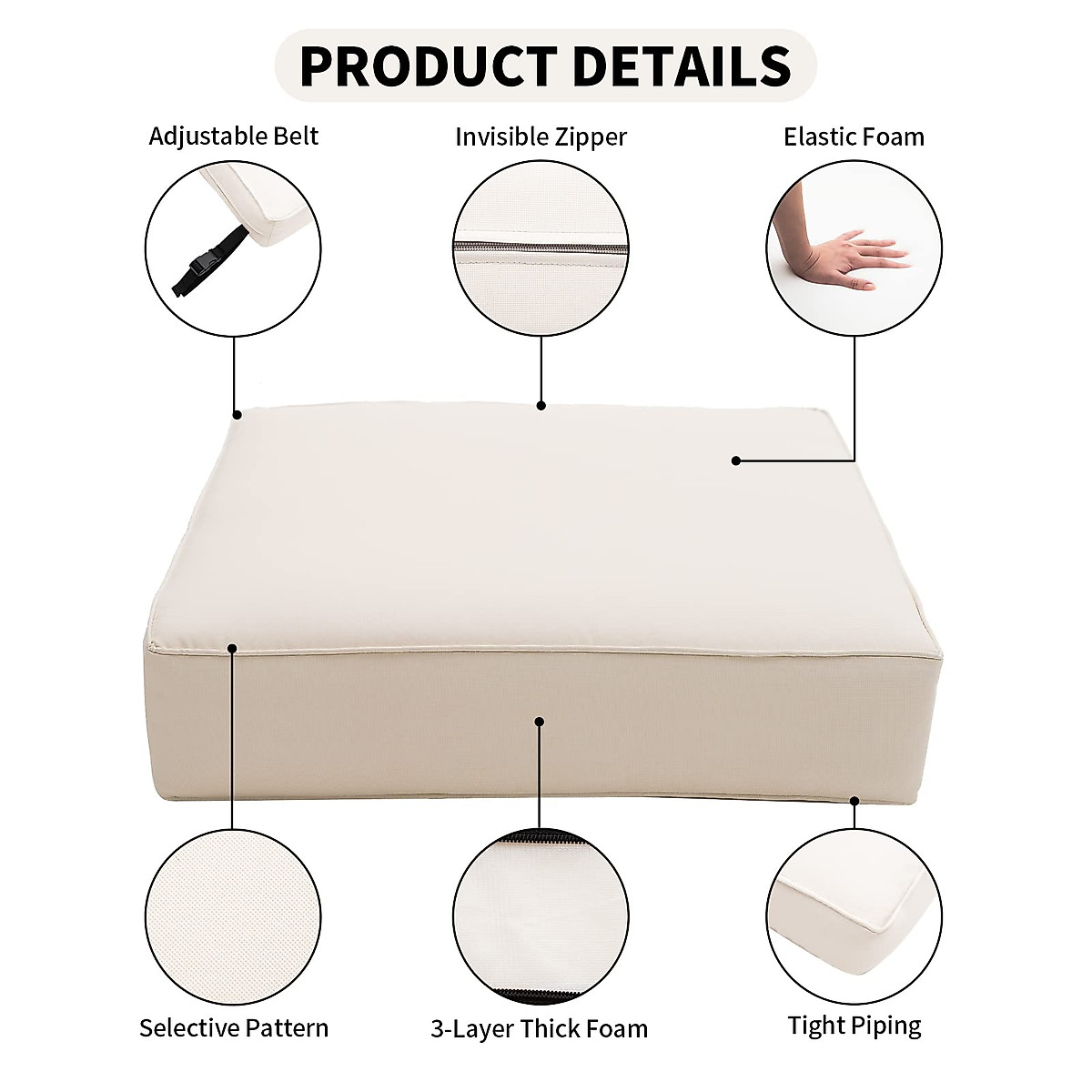 LebenLiebe Outdoor Seat Cushions Set for Patio Furniture Deep Seating Patio Cushion Set Weather-Resistant Thick Cushions 23.6" W x 23.6" D x 5” T,Creamy White