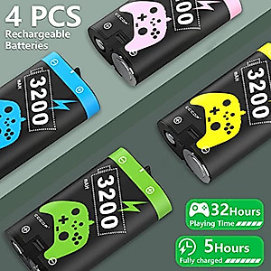 4 Pack 3200mAH Rechargeable Battery Packs with Charger Dock USB Charger Station for Xbox One Controller Xbox Series X|S, Xbox One S/One X/One Elite