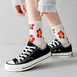IIG 3-6 Pairs Womens Cute Animal Patterned Funny Novelty Cotton Crew Socks (Flower 2-5 pairs)