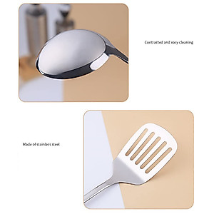 7-Piece Stainless Steel Cooking Utensils Set with ceramic Handle and Holder, Kitchen Utensil Tableware Set, Spatula, Turner Spatula, Ladle, Serving Spoon, Slotted Spoon, Pasta Server, Whisk