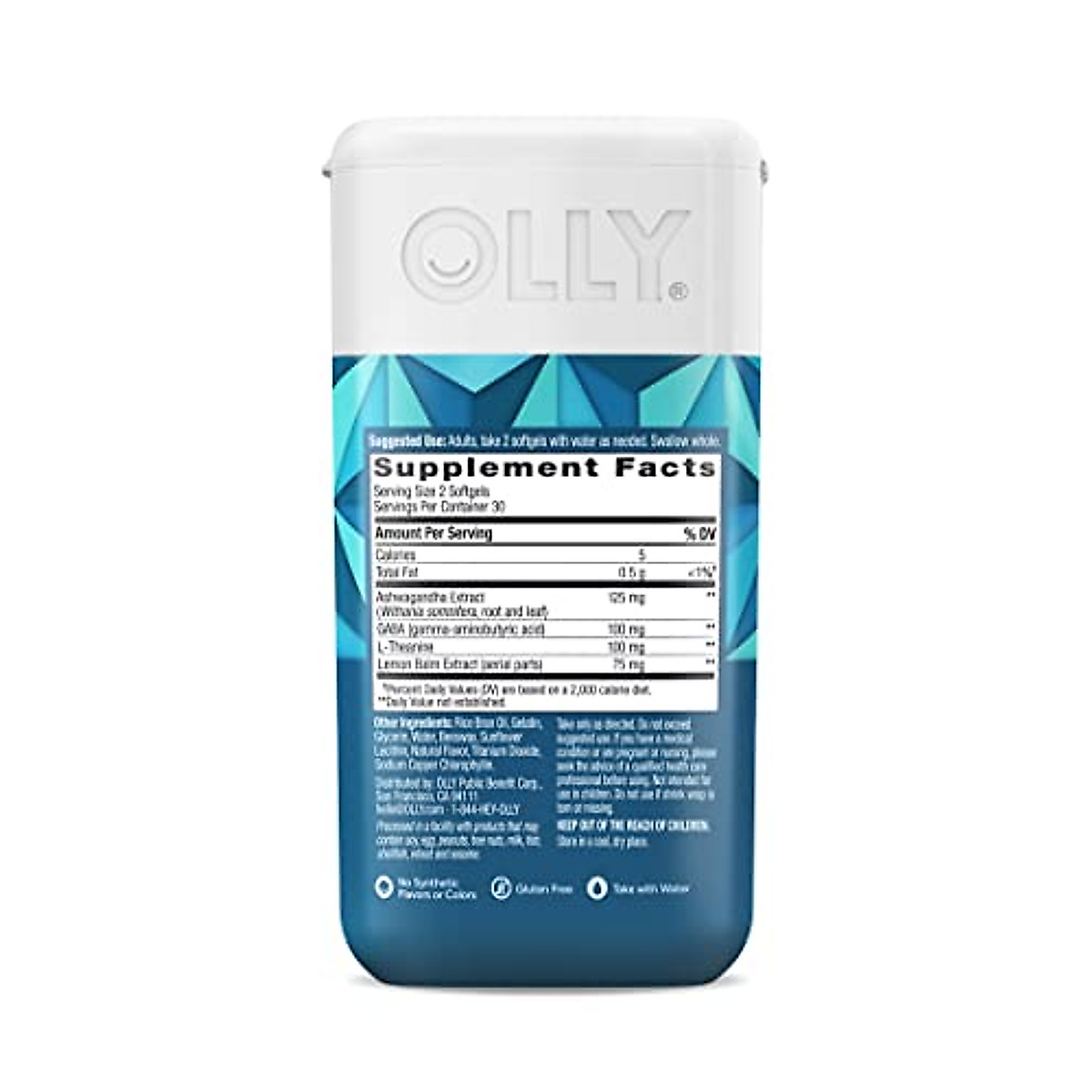 OLLY Ultra Strength Goodbye Stress Softgels, GABA, Ashwagandha, L-Theanine and Lemon Balm, Stress Relief Supplement - 60 Count