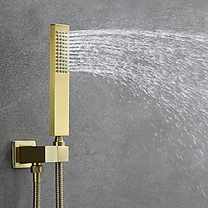 SHAMANDA Brass Rainfall Shower System, Luxuly Bathroom Shower Faucet Combo Set Brushed Gold(Including Rough-In Valve Body and Trim), L70001-3