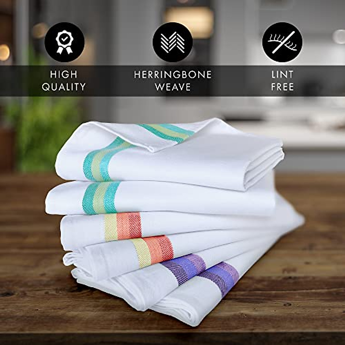 Harringdons Kitchen Dish Towels Set of 12-Tea Towels 100% Cotton. Large Dish Cloths 28"x20" Soft and Absorbent. White with Blue, Green and red Stripes, 4 of Each. There's no Substitute for Quality