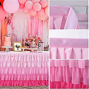Besutolife Pink Table Skirt Tutu Ruffled Tablecloth for Rectangle Table 6ft Baby Shower Birthday Party Unicorn Home Gradient Pink Table Decor