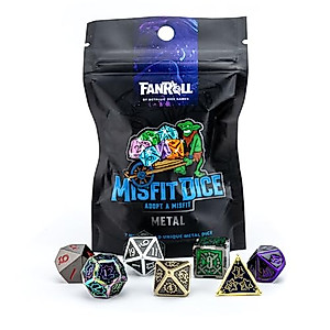 FanRoll by Metallic Dice Games Misfit Metals, Bag of DND Dice, Role Playing Game Dice Accessories for Dungeons and Dragons
