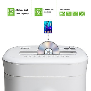 Aurora Heavy Duty Anti-Jam 15-Sheet Crosscut Shredder/60 Min Run Time/ 6-Gallon Pullout Basket, White