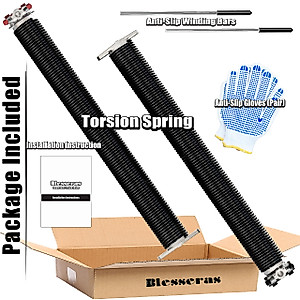 Blesseras Garage Door Torsion Springs with Non-Slip Winding Bars, Oil-Free Electrophoretic Coated Coil 2-Inch Diameter Spring Set, 1 Pair, 207 X 2'' X 23''